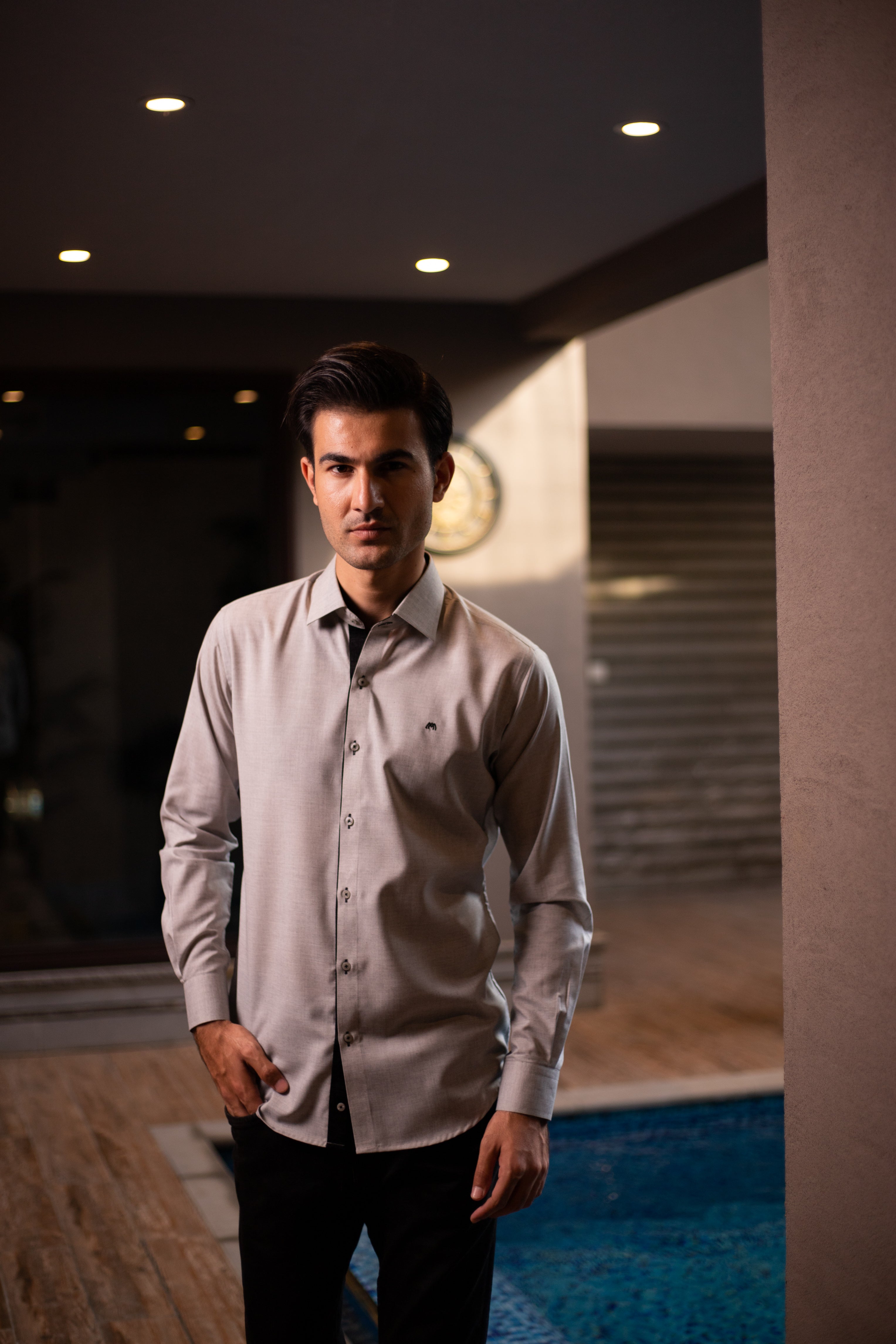 White Grey Self Shirt.